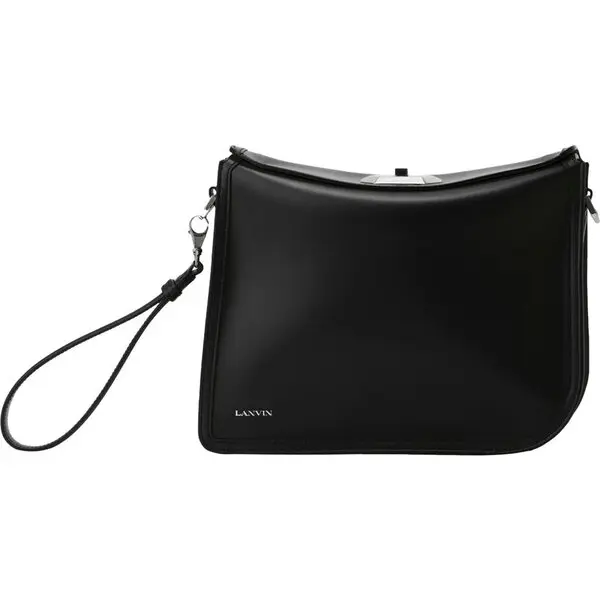 LANVIN Compagnon Asymmetrical Leather Clutch Bag - Black