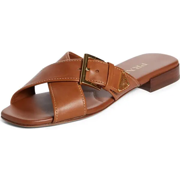 Prada Square-toe Italian-leather Sandal - Cuoio