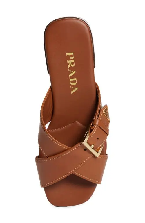 Prada Square-toe Italian-leather Sandal - Cuoio