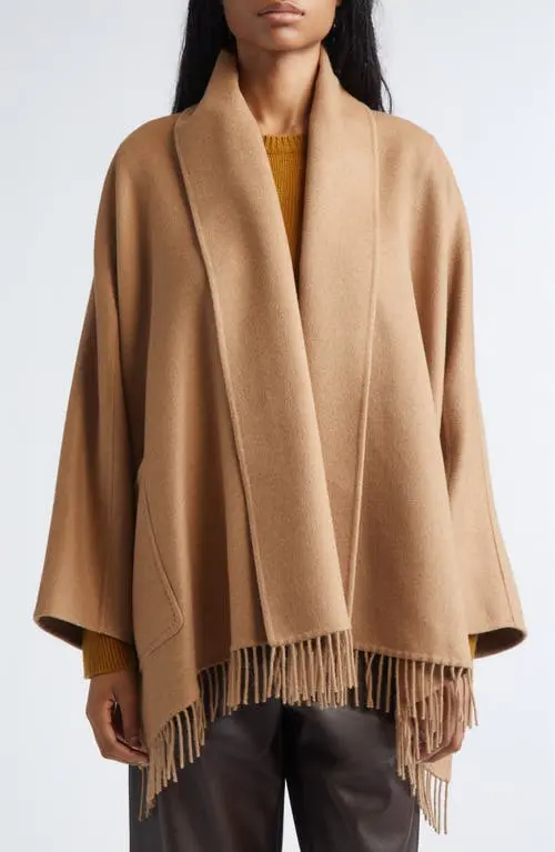 Max Mara Abilita Fringed Belted Hair Cape Jacket - Camel