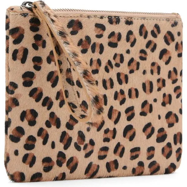 Mango Leopard Genuine Calf Hair Coin Pouch - Sand