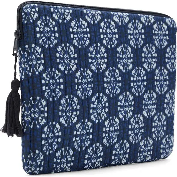 Mango Print Quilted Cotton Laptop Case - Blue Flowers