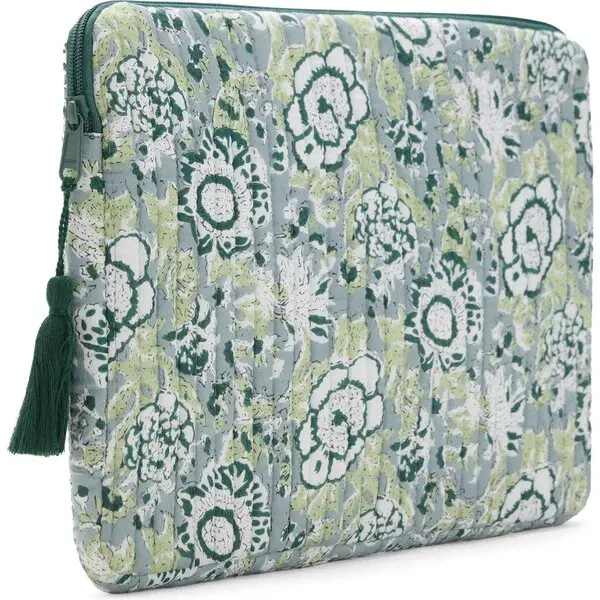 Mango Print Quilted Cotton Laptop Case - Pastel Green
