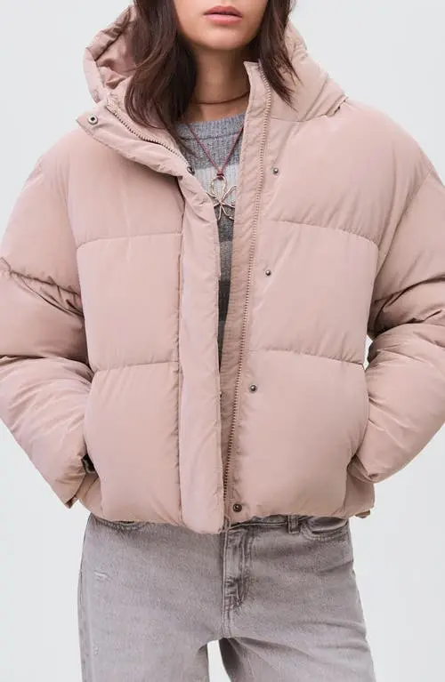 Mango Hooded Puffer Jacket - Pastel Pink