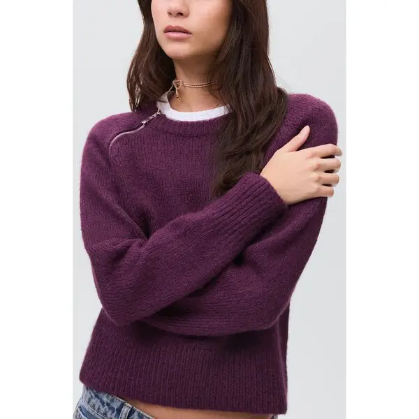 Mango Zip Trim Sweater - Maroon