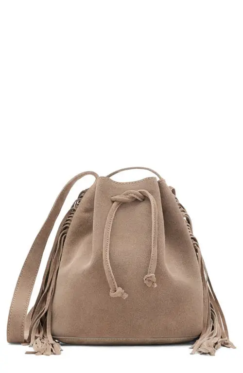 Mango Fringed Suede Bucket Bag