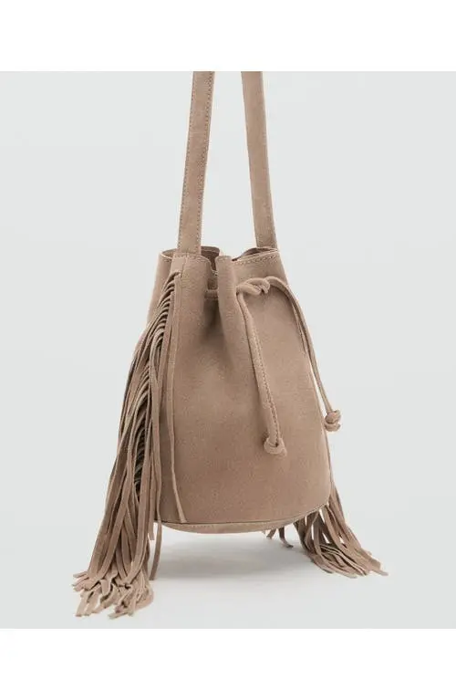 Mango Fringed Suede Bucket Bag
