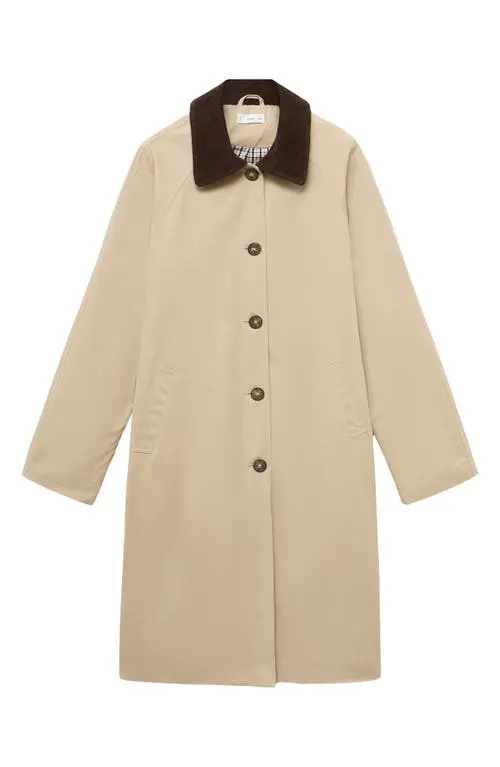 Mango Corduroy Collar Trench Coat - Ecru