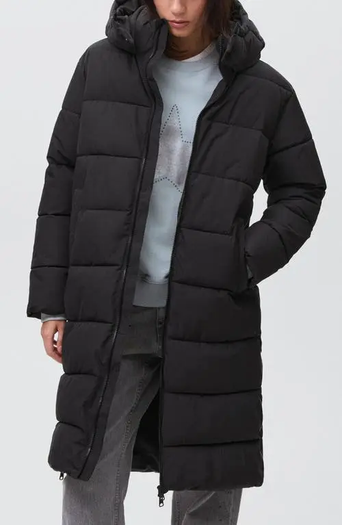 Mango Hooded Puffer Coat - Black