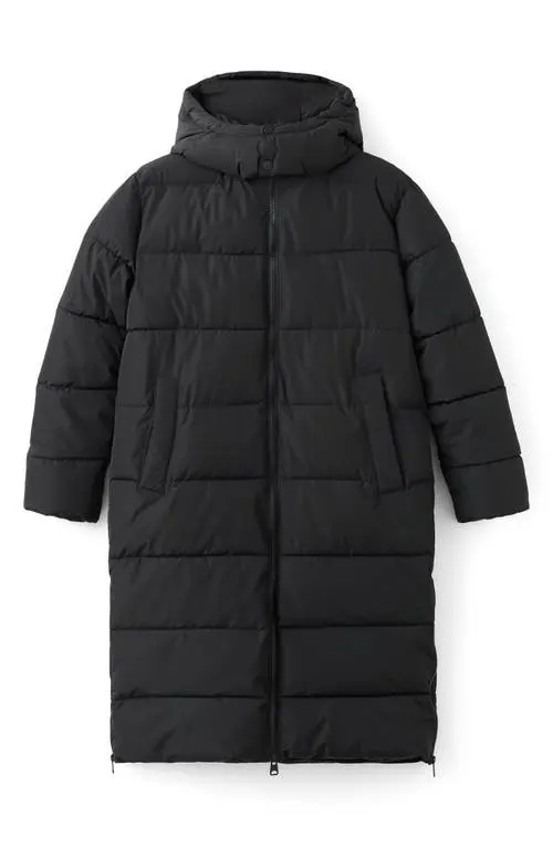 Mango Hooded Puffer Coat - Black