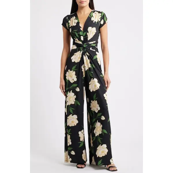 Vince Camuto Floral Twist-front Wide-leg Jumpsuit - Black Multi