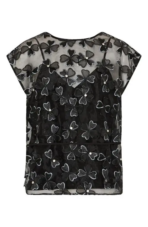 MILLY Ryan Clover Bow Rhinestone Organza Top