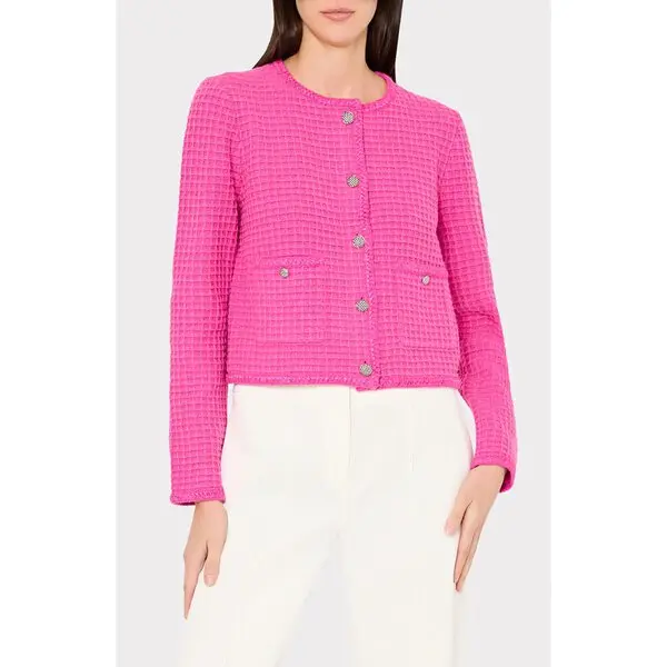 MILLY Sade Textured Cardigan - Pink
