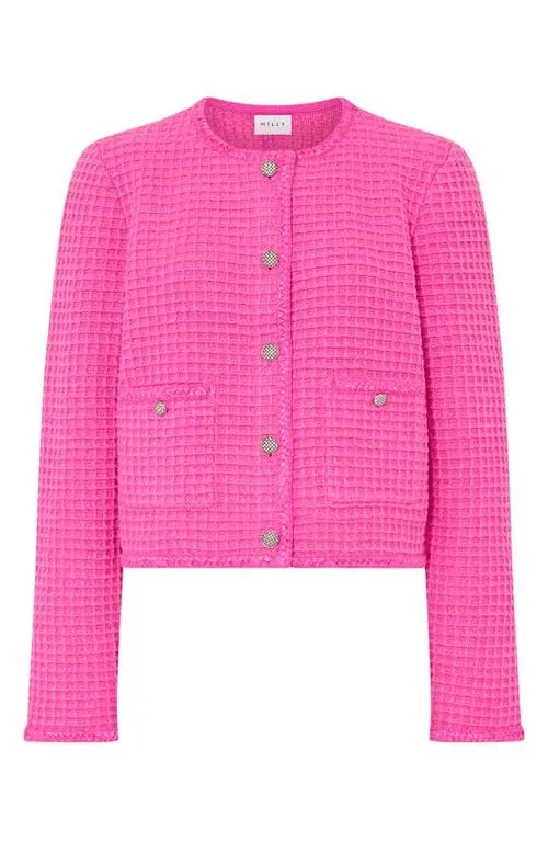 MILLY Sade Textured Cardigan - Pink