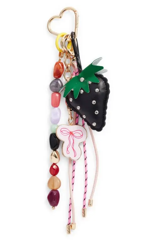 Chelsea28 Strawberry & Bow Beaded Bag Charm - Pink Multi- Gold
