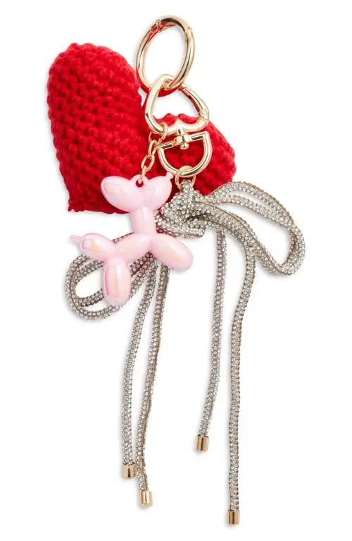 Chelsea28 Balloon Heart & Crystal Bow Bag Charm - Red Multi- Gold