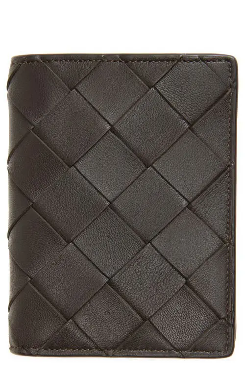 Nordstrom Woven Leather Bifold Card Case - Brown Coffee