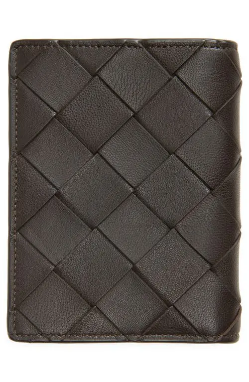 Nordstrom Woven Leather Bifold Card Case - Brown Coffee