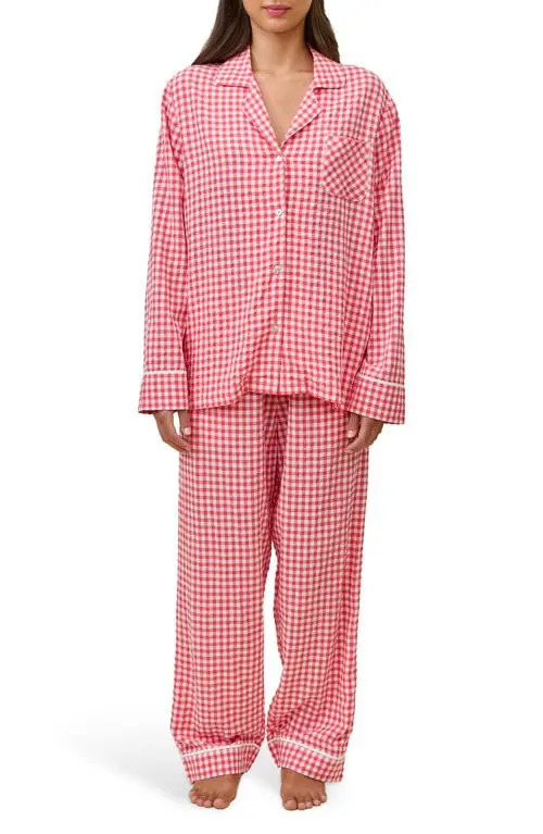 PAPINELLE Seersucker Gingham Cotton Blend Pajamas - Geranium