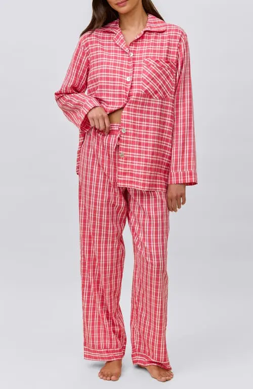 PAPINELLE Holiday Plaid Cotton Sateen Pajamas - Berry Red