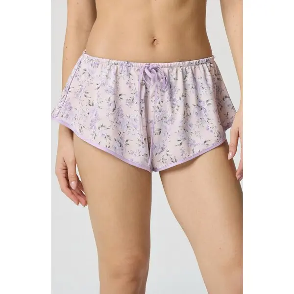 FLORENCE BY MILLS Silky Satin Sleep Shorts - Lavender Bouquet