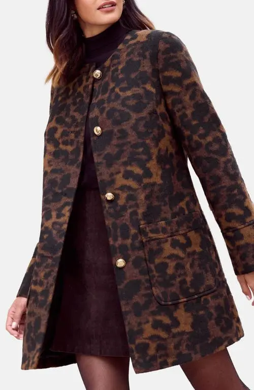 FRIENDS LIKE THESE Collarless Leopard Print Swing Coat