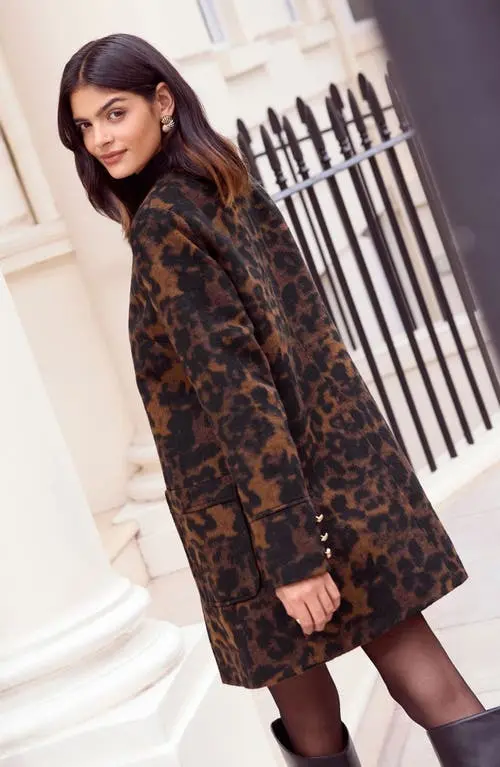 FRIENDS LIKE THESE Collarless Leopard Print Swing Coat