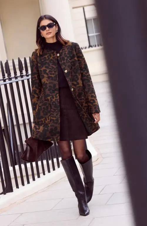 FRIENDS LIKE THESE Collarless Leopard Print Swing Coat