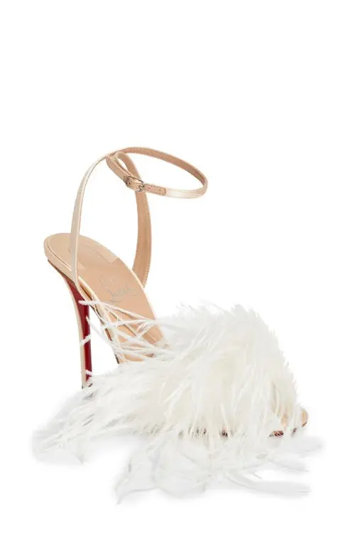 CHRISTIAN LOUBOUTIN Miss Z Loubipoupi Feather-embellished Ankle Strap Sandal - Blush/ivory
