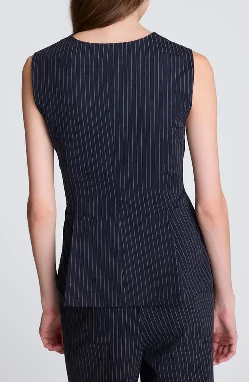 KENNETH COLE Pinstripe V-neck Peplum Top