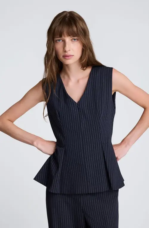 KENNETH COLE Pinstripe V-neck Peplum Top