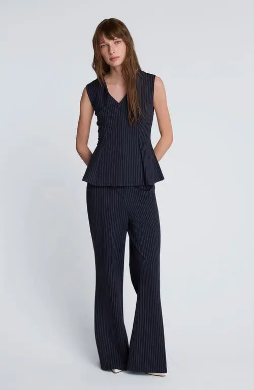 KENNETH COLE Pinstripe V-neck Peplum Top