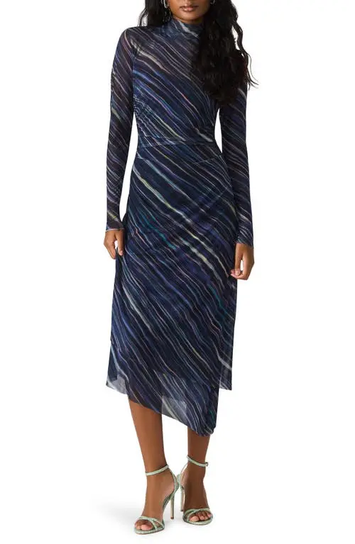 Steve Madden Blare Stripe Long Sleeve Mesh Midi Dress