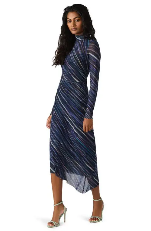 Steve Madden Blare Stripe Long Sleeve Mesh Midi Dress
