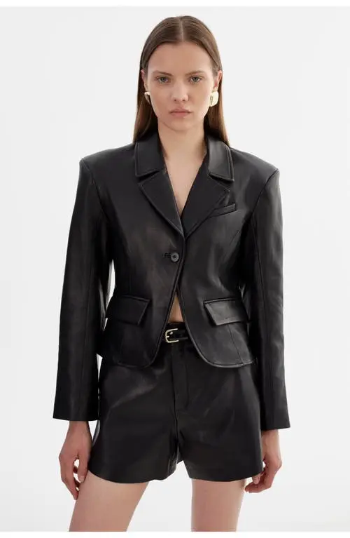 LAMARQUE Valentina Micro Leather Blazer - Black
