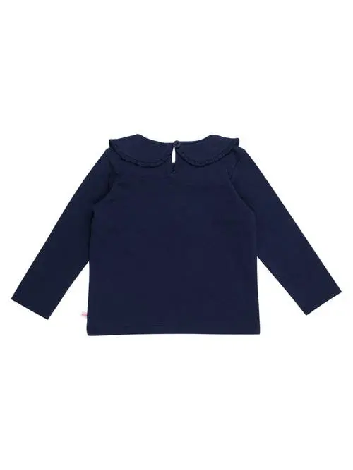 RUFFLEBUTTS Knit Long Sleeve Ruffle Peter Pan Tee - Dark Navy