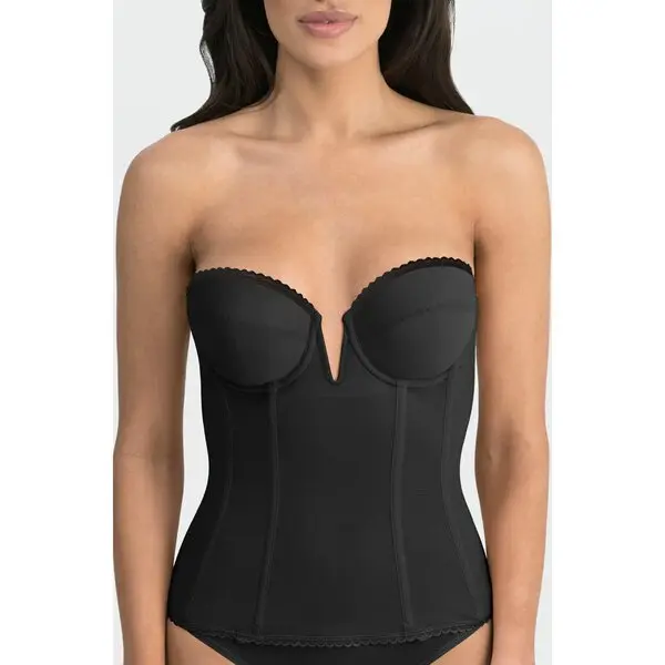 DOMINIQUE INTIMATES Vivienne Convertible Strapless V Wire Longline Corset Bra - Black