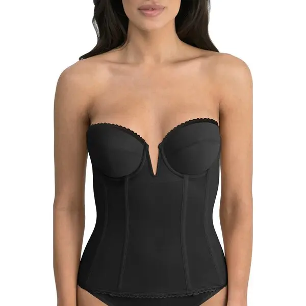 DOMINIQUE INTIMATES Vivienne Convertible Strapless V Wire Longline Corset Bra - Black