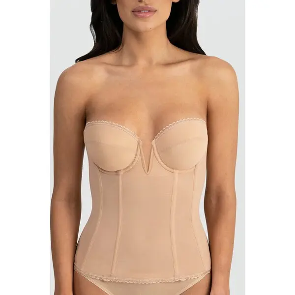 DOMINIQUE INTIMATES Vivienne Convertible Strapless V Wire Longline Corset Bra - Mocha