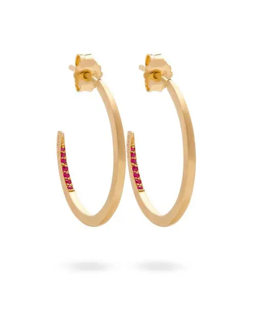 ELOISE JEWELRY Crescent Moon Hoop Earrings With Natural Gemstones - Ruby