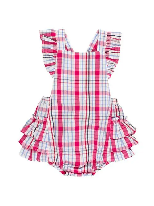 RUFFLEBUTTS Flutter Overall Romper - Adley Plaid