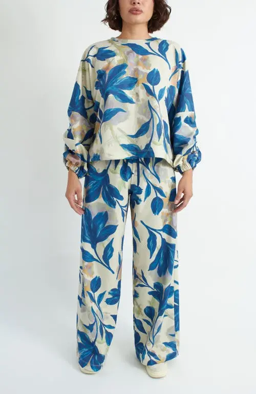 FLORENCIA DAVALOS Light Pullover And Track Pant Set - Blue Flowers