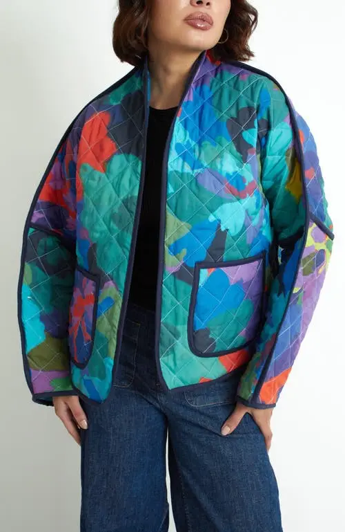FLORENCIA DAVALOS Marcia Reversible Quilted Jacket - Floral Camo Blue And Green
