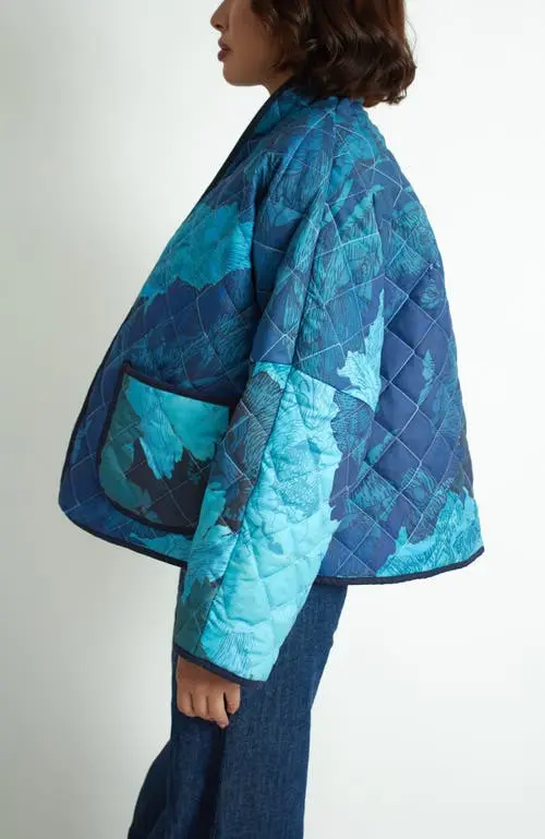 FLORENCIA DAVALOS Marcia Reversible Quilted Jacket - Floral Camo Blue And Green