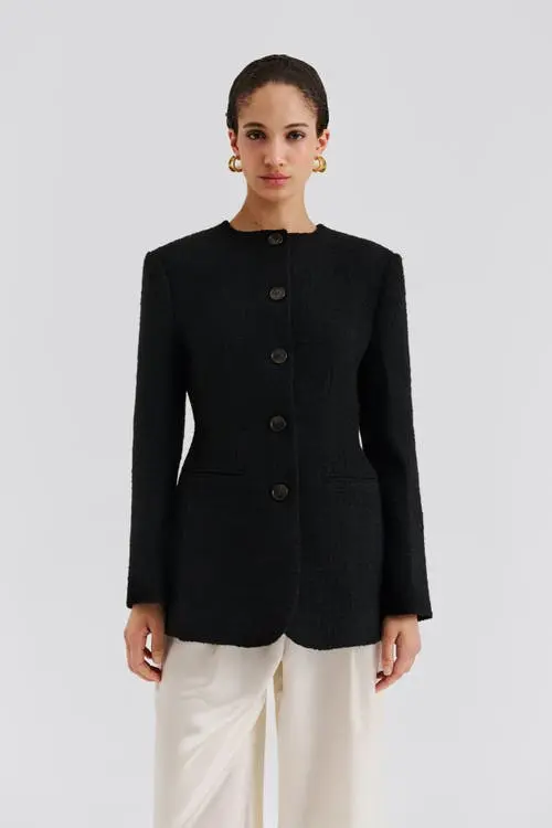 MALINA Carol Fitted Round Neck Blazer - Black