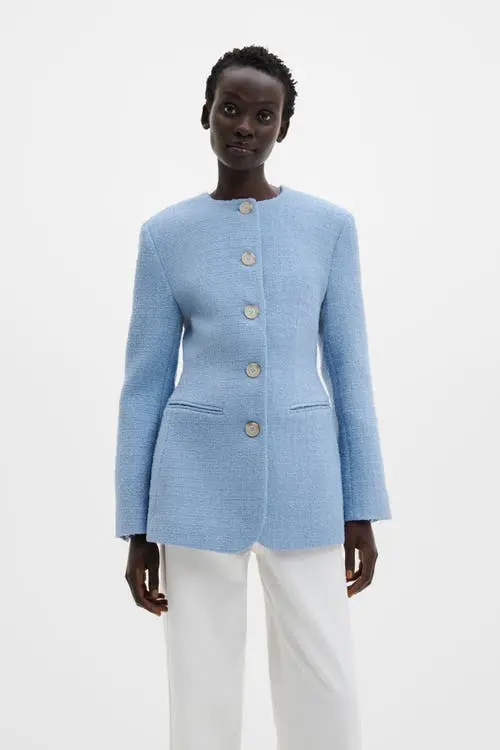 MALINA Carol Textured Round Neck Blazer - Sky