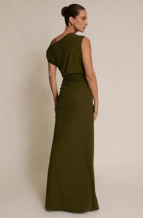 SIX STORIES Draped Slash Neck Maxi Dress - Fern