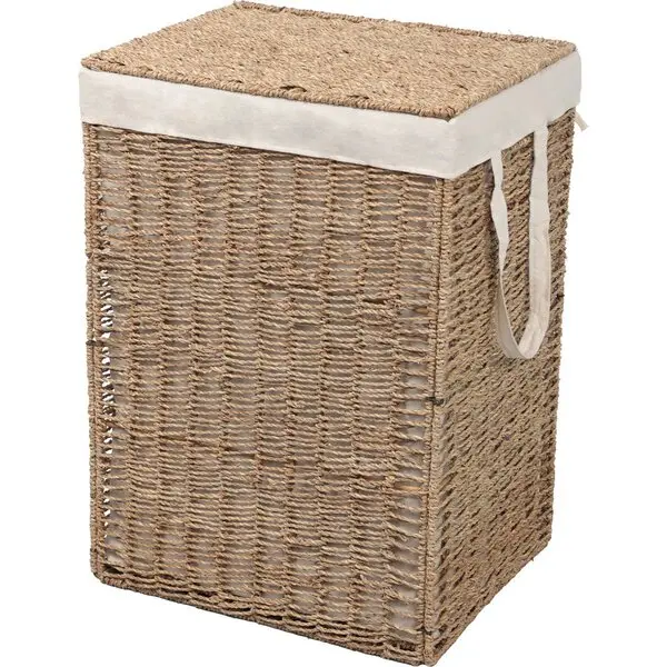 HAPPIMESS Reed Handwoven Seagrass Laundry Hamper With Lid And Removable Liner - Natural 85l