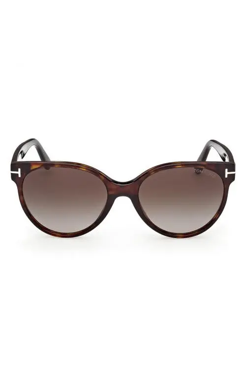 TOM FORD Tallulah 56mm Gradient Round Sunglasses - Dark Havana/smoke Lens