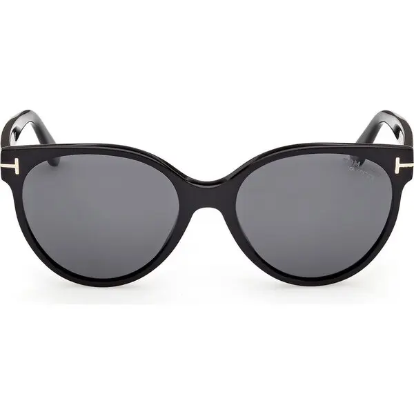 TOM FORD Tallulah 56mm Polarized Round Sunglasses - Black/polarized Smoke Lens